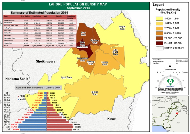 Lahore Population Density Map PDF | PDF | Lahore | Geomatics