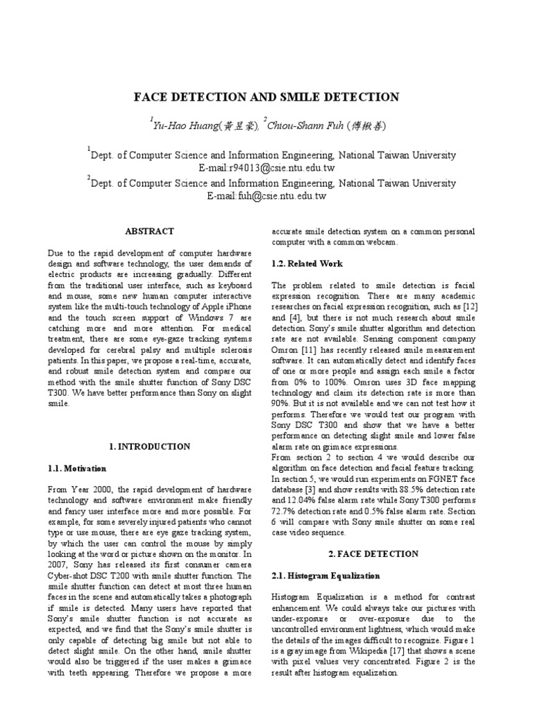 Face Detection and Smile Detection | PDF | Summation | Integral