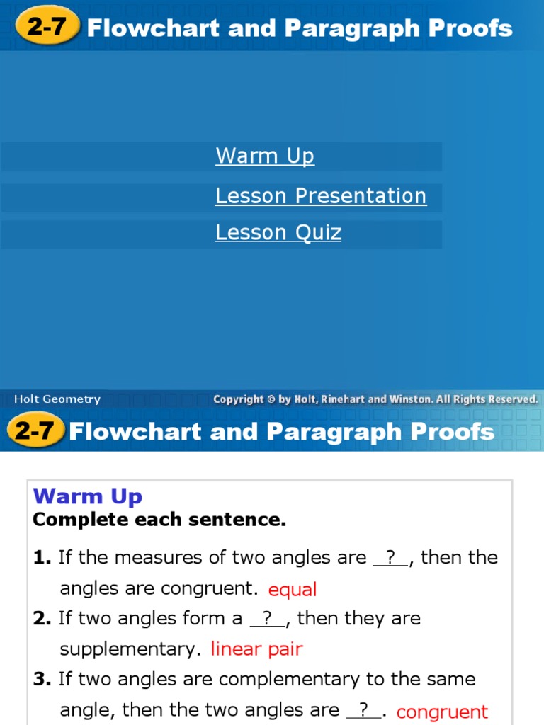 2-7flow Chart & Paragraph Proofs | PDF | Mathematical Proof | Angle