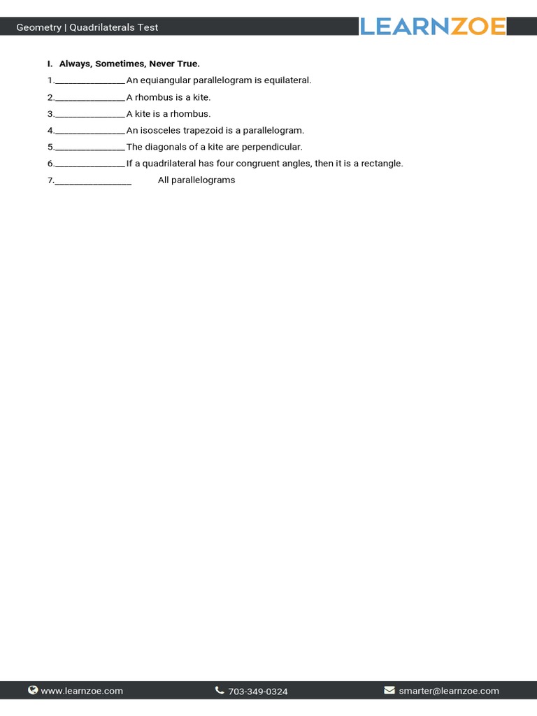 Quadrilaterals Test: True or False Statements | PDF