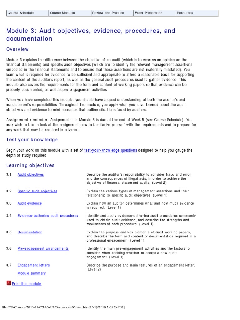 Module 3: Audit Objectives, Evidence, Procedures, and Documentation ...
