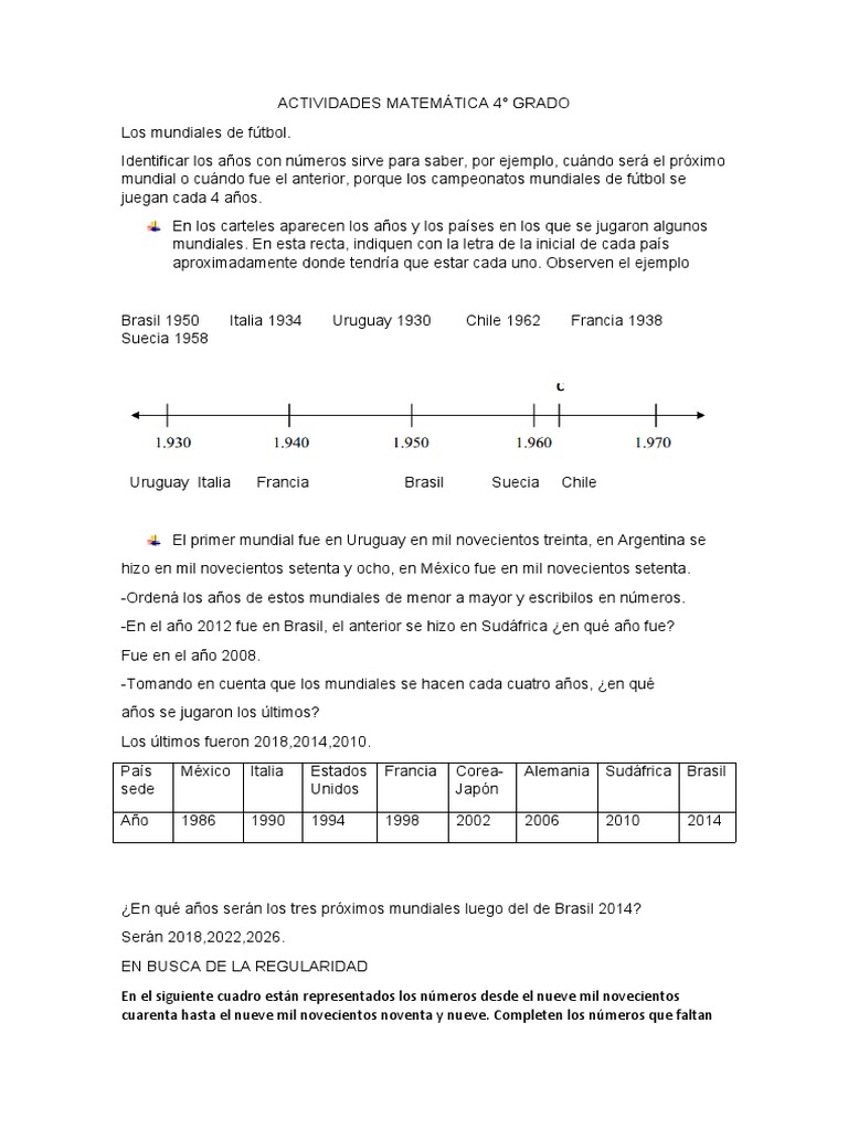Actividades Matemáticas para 4° Grado | PDF | FIFA Copa del Mundo ...