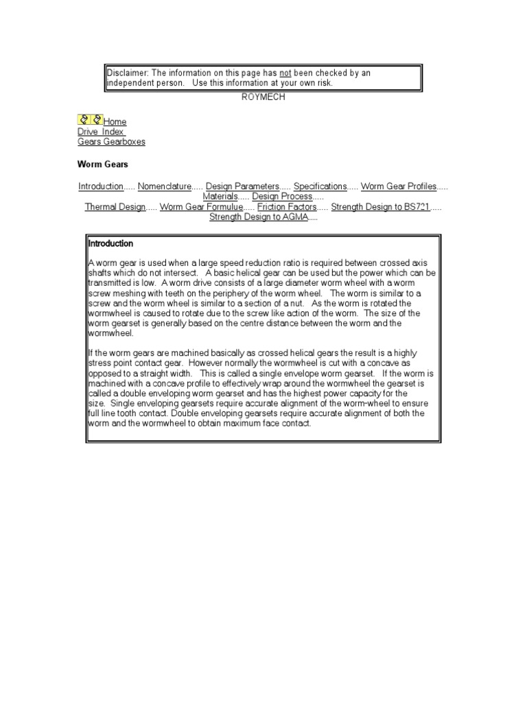 Worm Gear Design | PDF | Gear | Machines