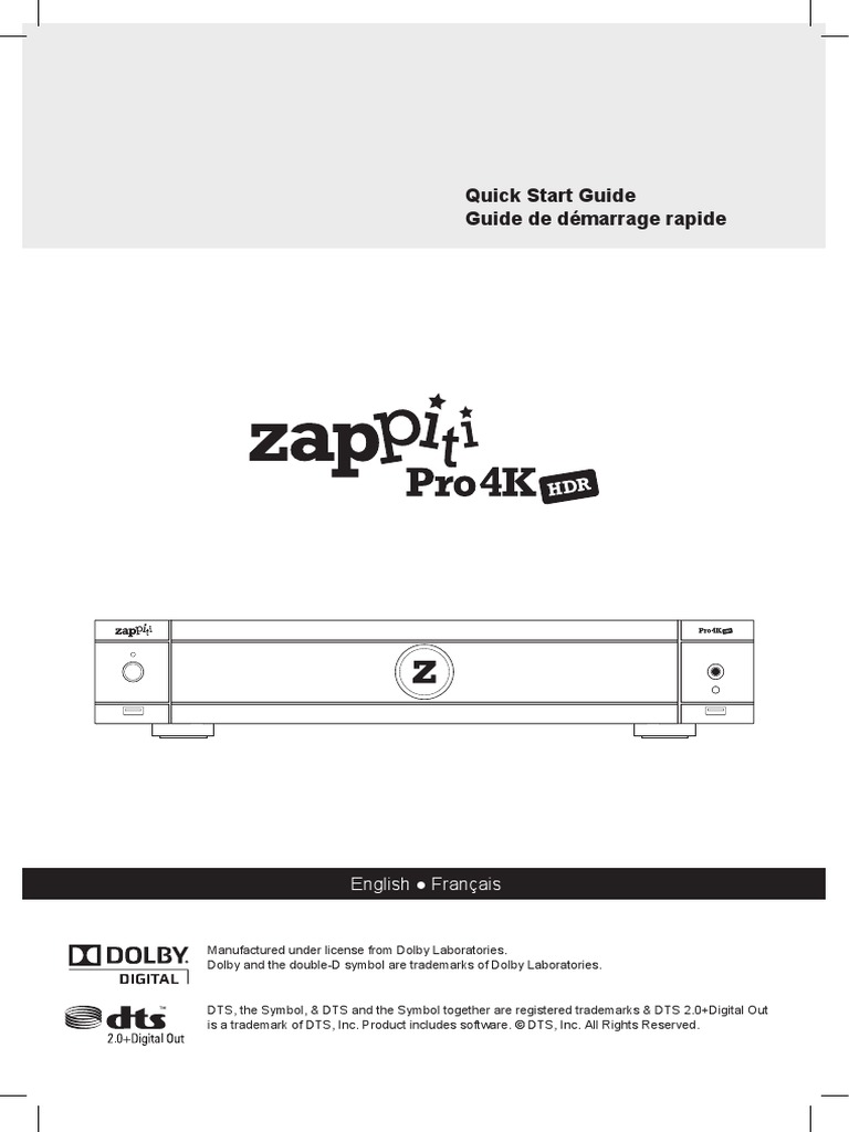Zappiti Pro 4k HDR User Guide Manuel Utilisateur en US FR FR | PDF | Hdmi | Usb