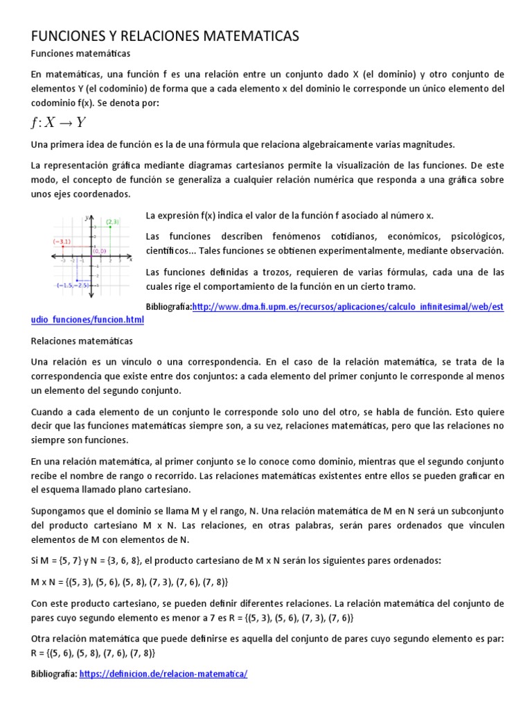 Funciones y Relaciones Matematicas | PDF | Función (Matemáticas ...