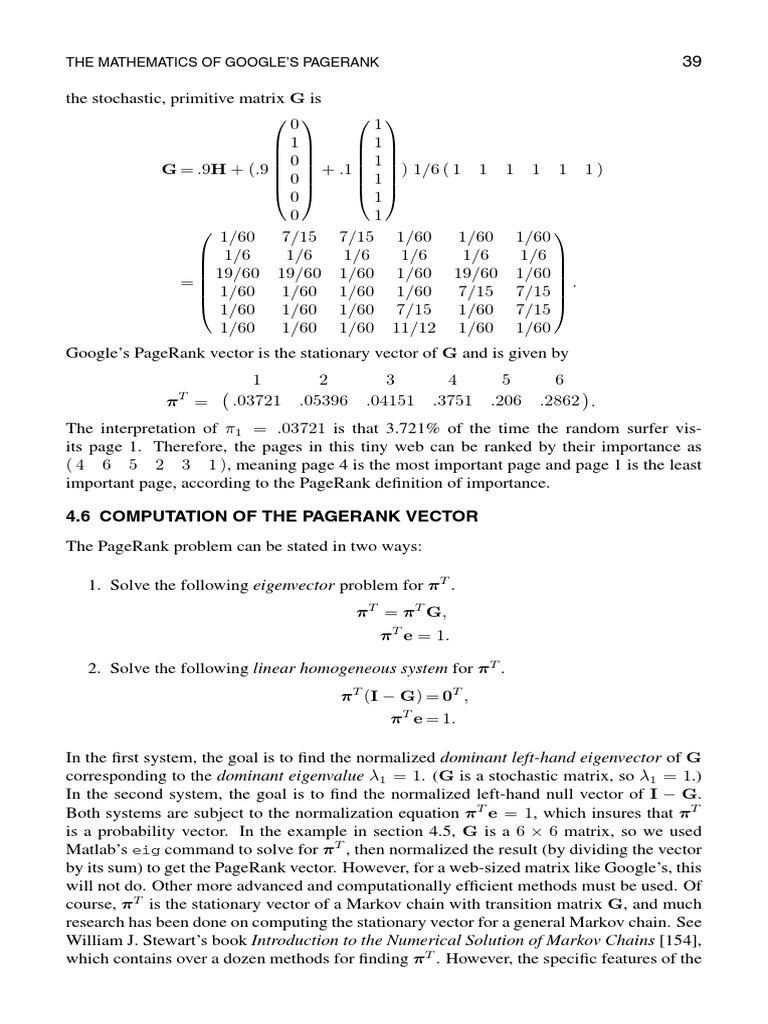 An Overview of Google's PageRank Algorithm and Methods for Computing the PageRank Vector | PDF ...