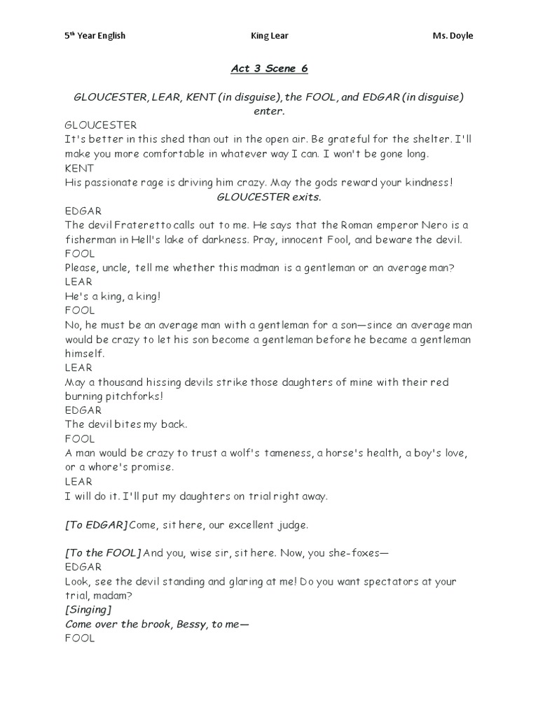 Act 3 Scene 6 English Notes 1 | PDF | King Lear