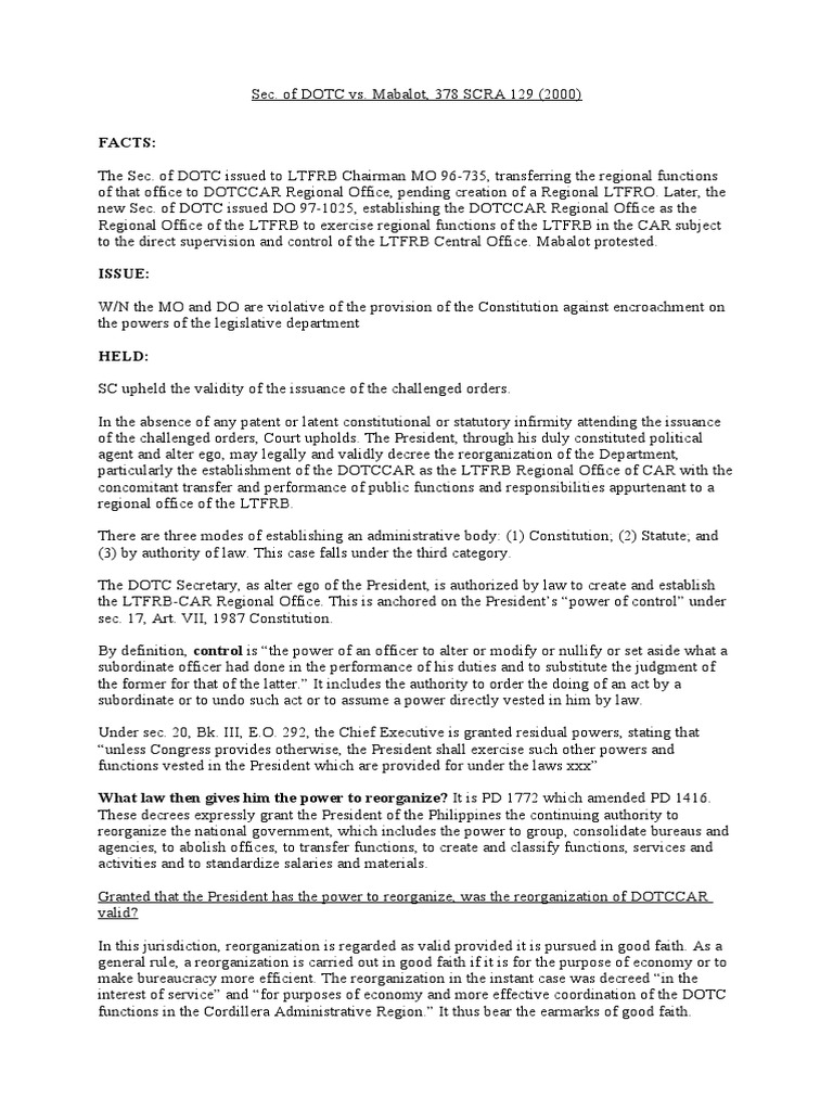 DOTC Reorganization Validity Ruling | PDF | Presidents Of The United ...