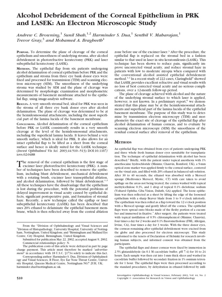 Alcohol Debridement of The Corneal Epithelium in PRK and LASEK: An ...
