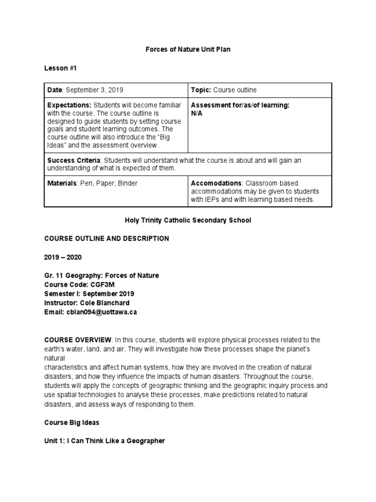 Cole Lesson 1 Introduction To Forces of Nature Physical Processes and ...