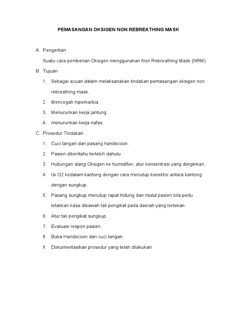 Pemasangan Oksigen NRM | PDF