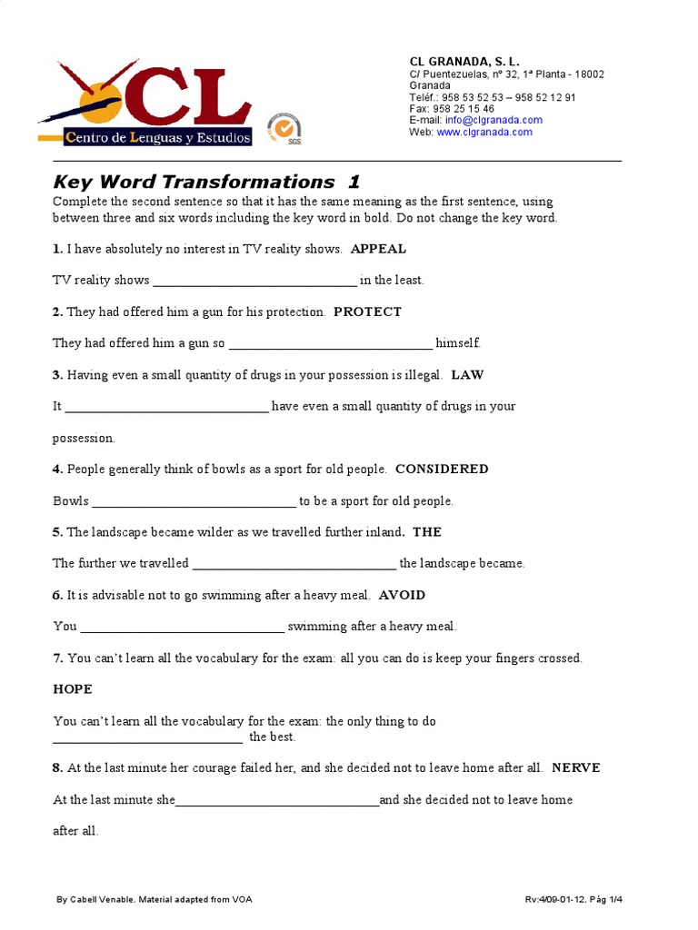 CAE Key Word Transformations 1 | PDF