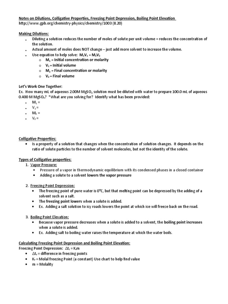 5.notes .Dilutions - Colligative.FPD .BPE | PDF | Physical Quantities ...