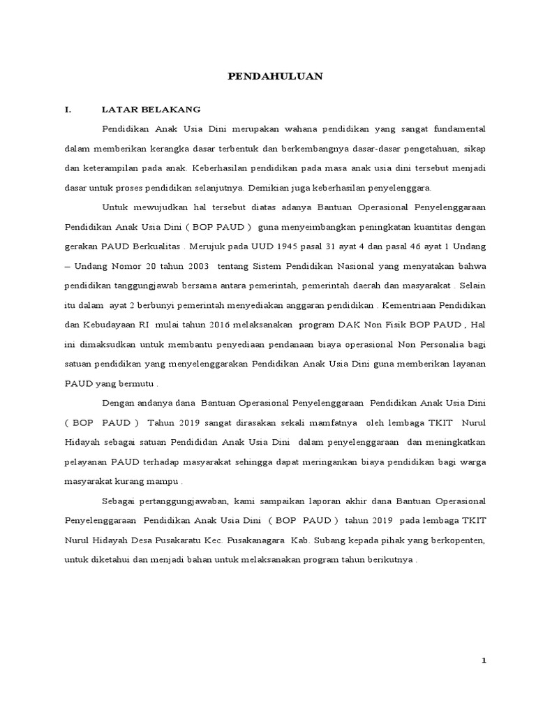 LPJ Bop Paud Tkit 2019 | PDF