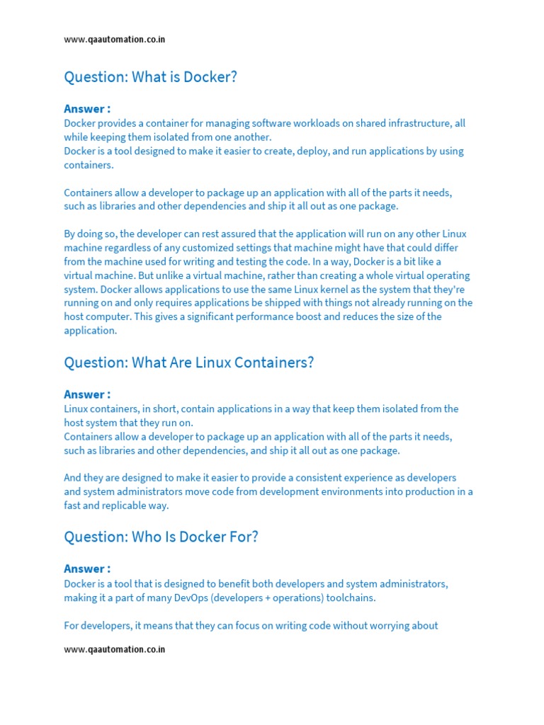 Docker Interview Questions Answers | PDF | Cloud Computing | Application Software