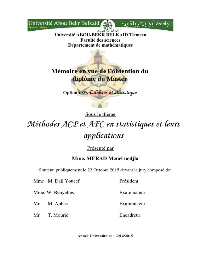 Methodes Acp Et Afc en Statistiques Et Leur Applications PDF | PDF ...