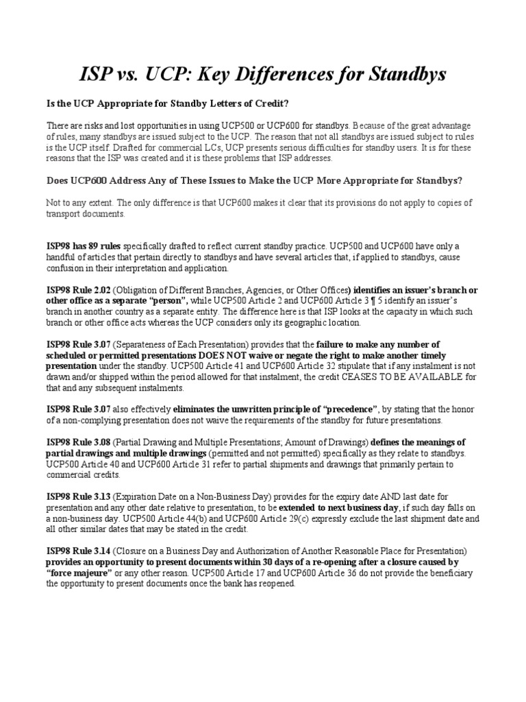 ISP 98 vs. UCP | PDF