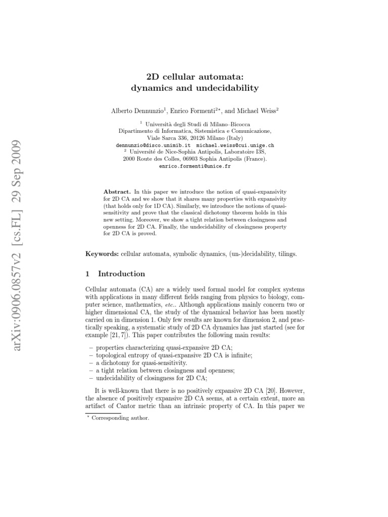 2d Cellular Automata Pdf Continuous Function Vector Space