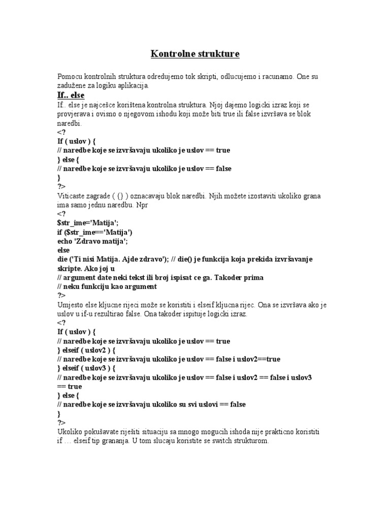 Kontrolne Strukture | PDF