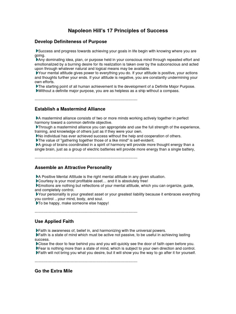 Napoleon Hill's 17 Principles of Success | PDF | Mind | Thought