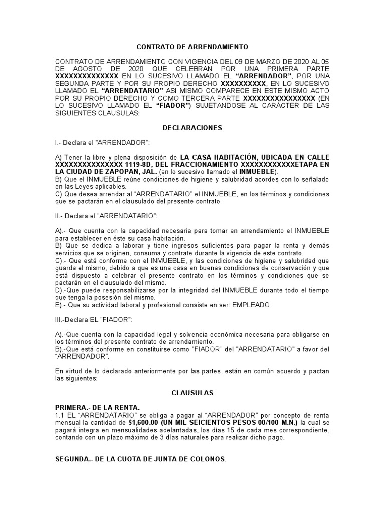 Contrato de Arrendamiento - Machote | PDF | Alquiler | Condominio