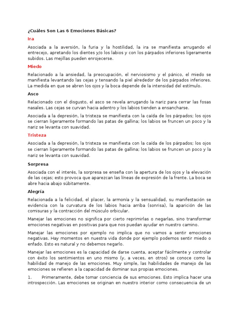 ¿Cuáles Son Las 6 Emociones Básicas | PDF | Ira | Las emociones