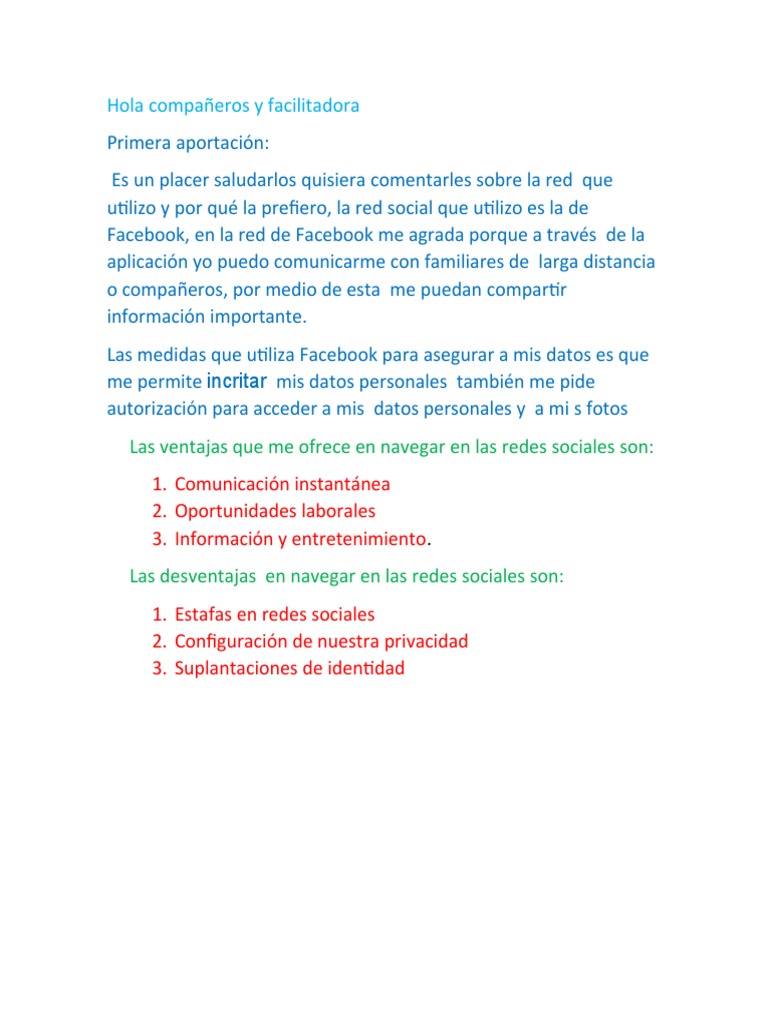 Hola Compañeros y Facilitadora | PDF