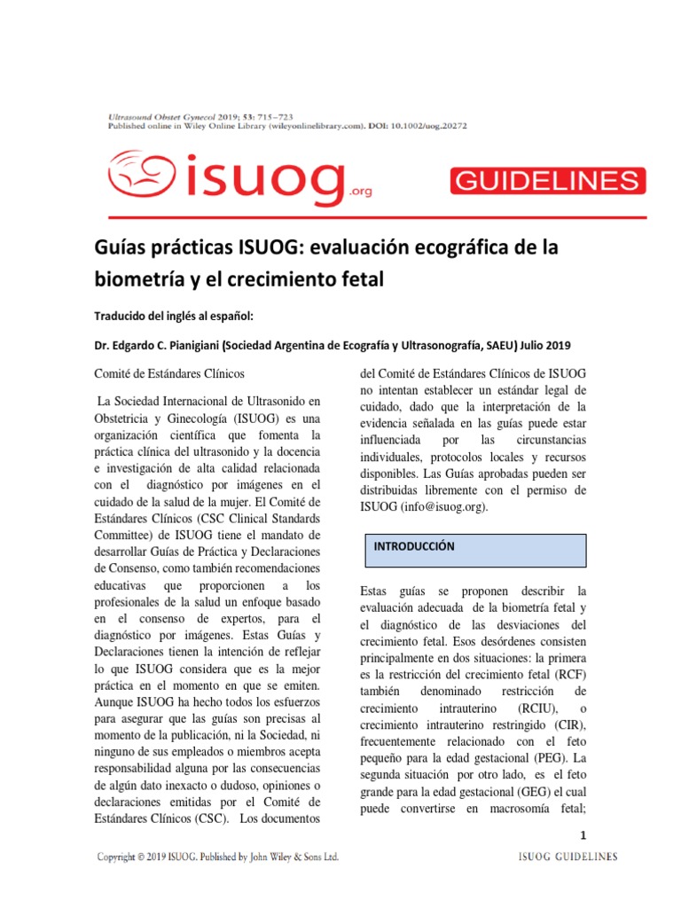 ISUOG Ultrasound Assessment of Fetal Biometry and Growth Spanish PDF ...