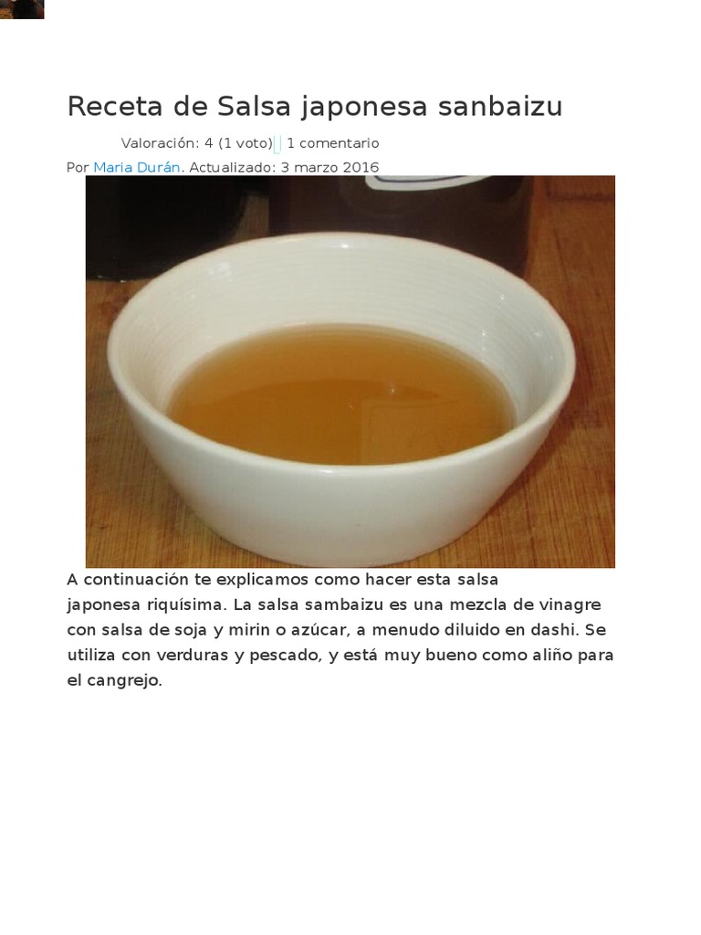 Receta de Salsa Japonesa Sanbaizu | PDF | Salsa | Condimentos
