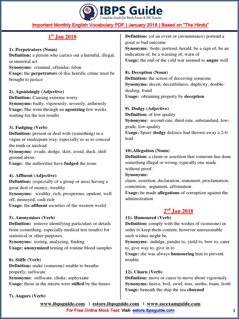 1500 VOCAB (IBPSGuide) PDF | PDF | Deception | Adjective