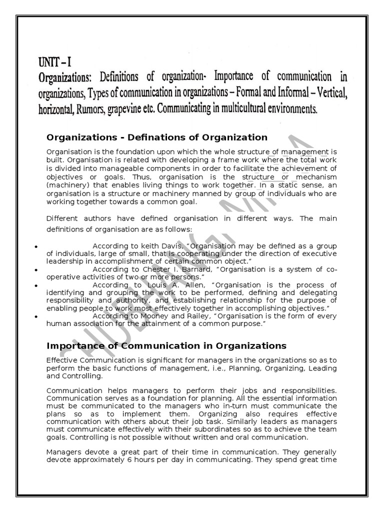 Corporate Communication Notes Unit 1 | PDF | Hierarchy | Communication