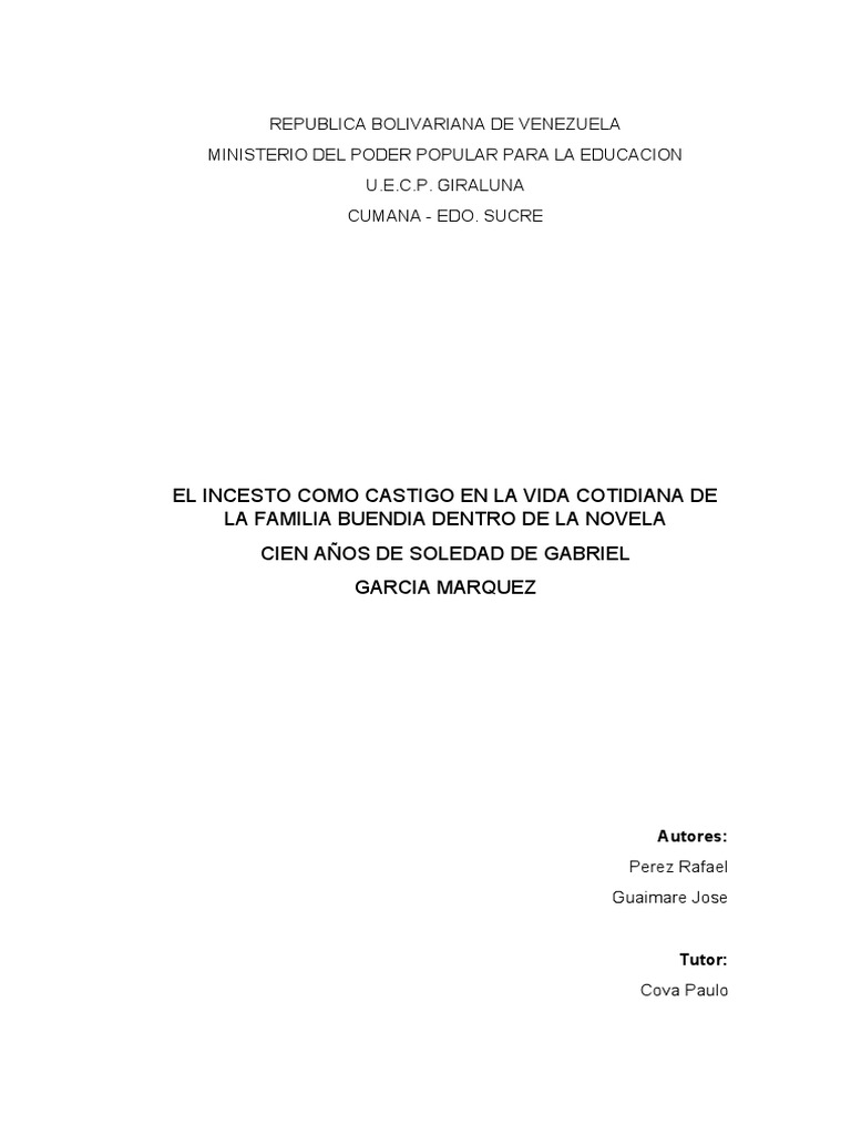 El Incesto en La Novela Cien Años de Soledad | PDF | Incesto | Violación