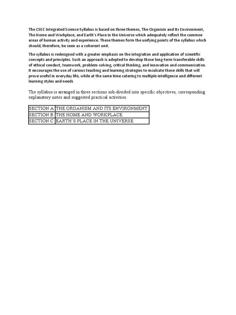 The CSEC Integrated Science Syllabus | PDF
