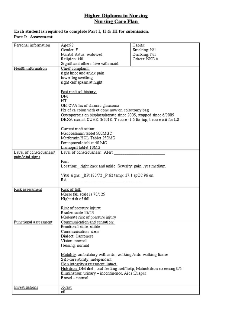 Nurisng Care Plan Form - HD (N) CP3 - 20180604 | PDF | Pain Management ...