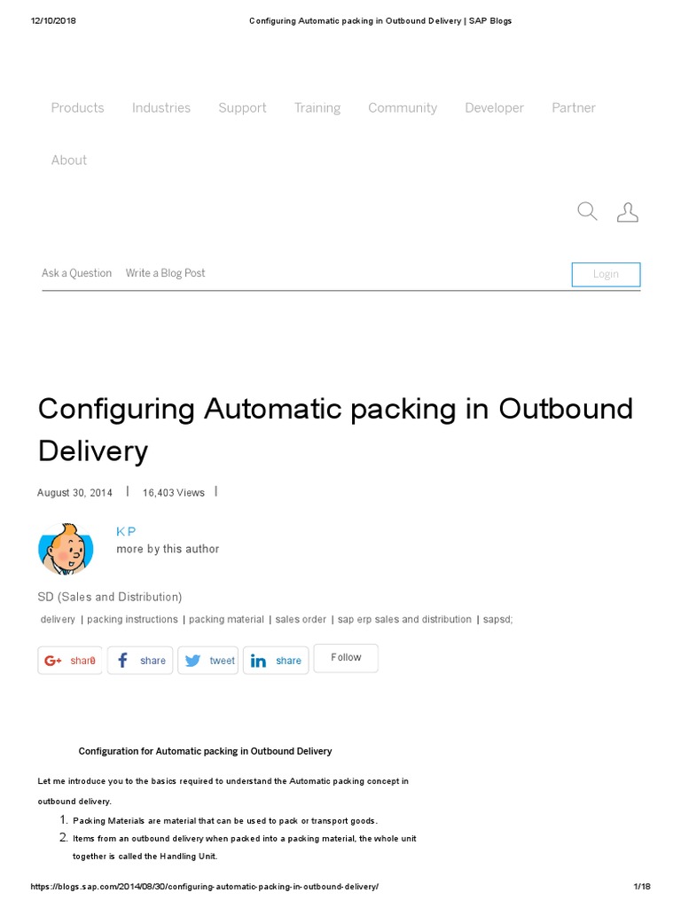 Configuring Automatic Packing in Outbound Delivery - SAP Blogs | PDF ...