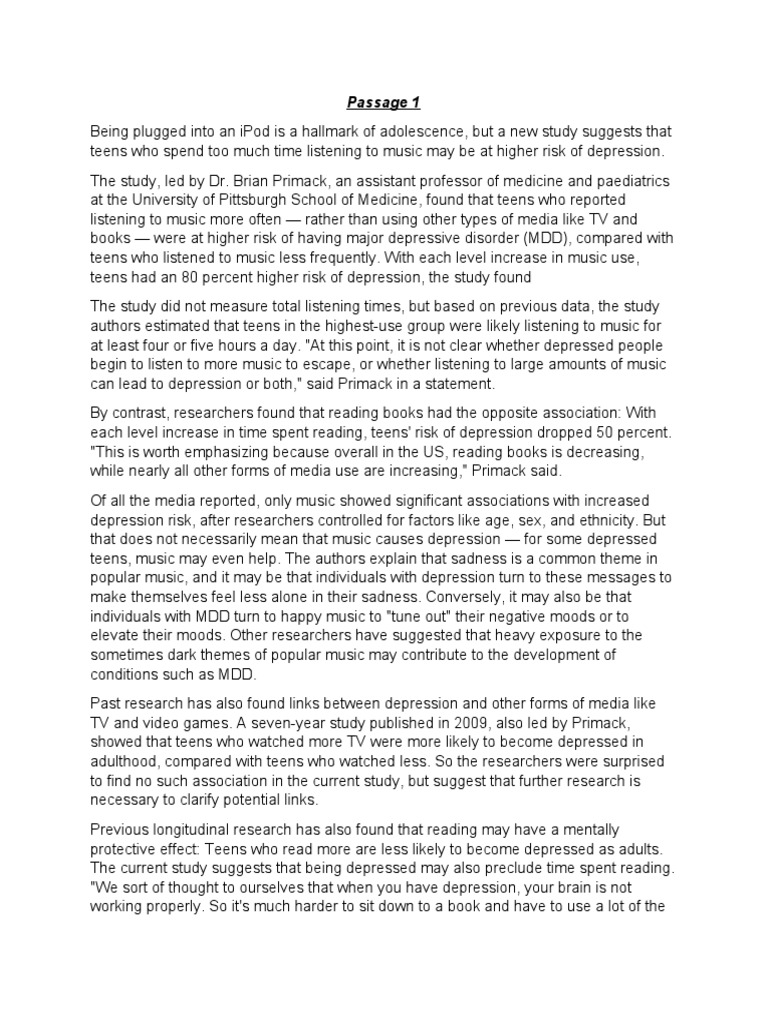 MUET Reading Exercise on Media and Depression | PDF | Adolescence ...