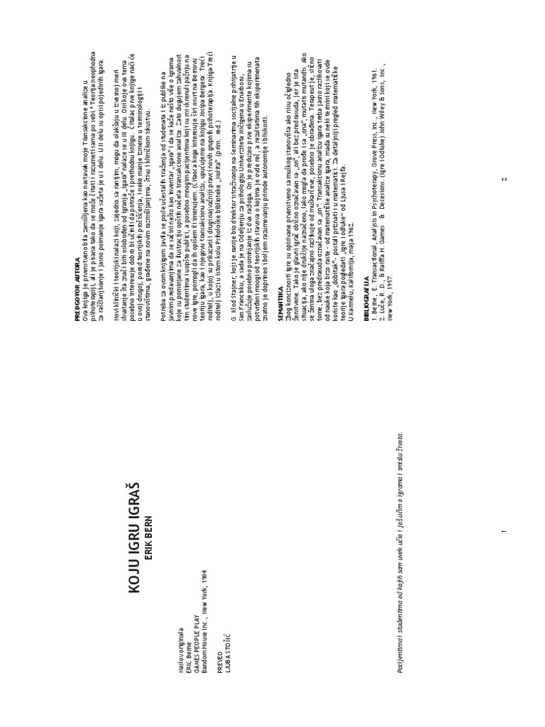 Erik Bern Koju Igru Igraš PDF | PDF