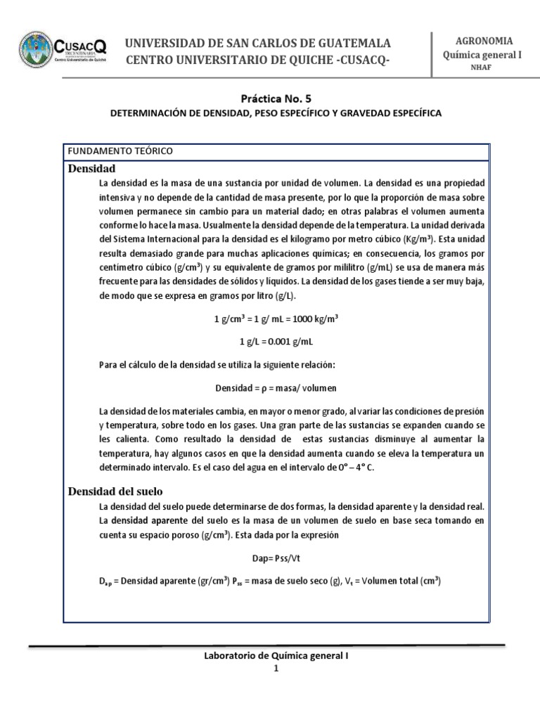 Densidad, Peso Específico, Gravedad Específica | PDF | Densidad | Suelo