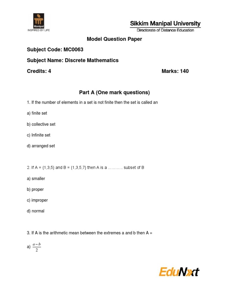 Mc0063 Discrete Mathematics Model Question Paper Pdf Ring