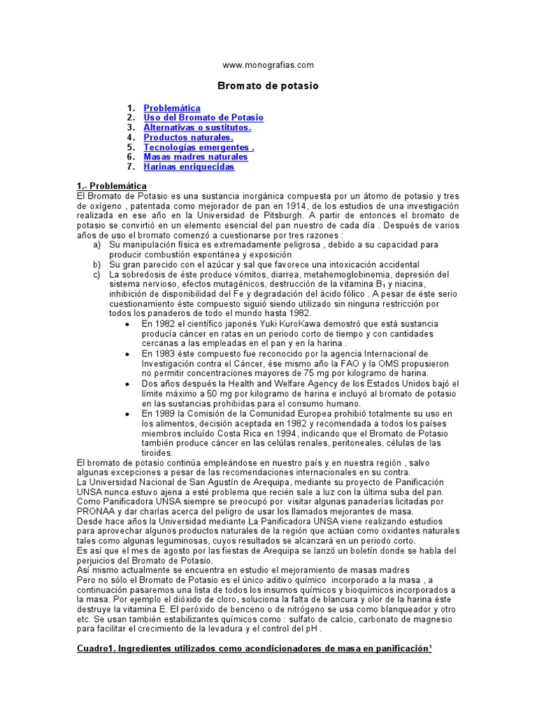 El uso y riesgos del bromato de potasio en la panificación y ...