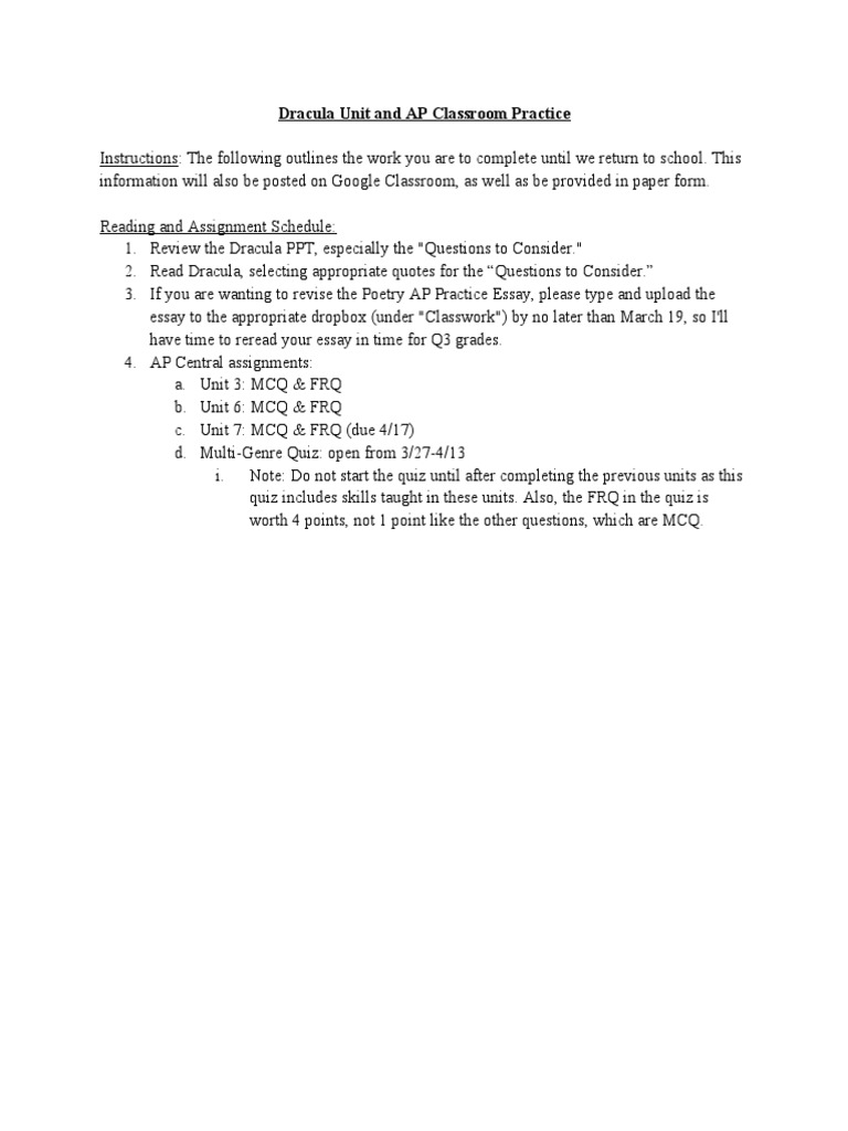 Dracula Unit AP Classroom Guide | PDF