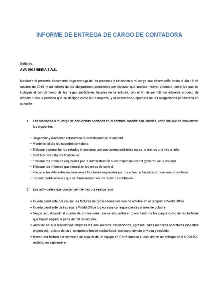 Informe Contador | PDF | Contabilidad | Estado financiero