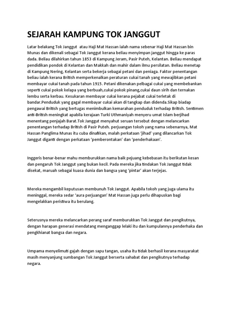 Sejarah Kampung Tok Janggut | PDF