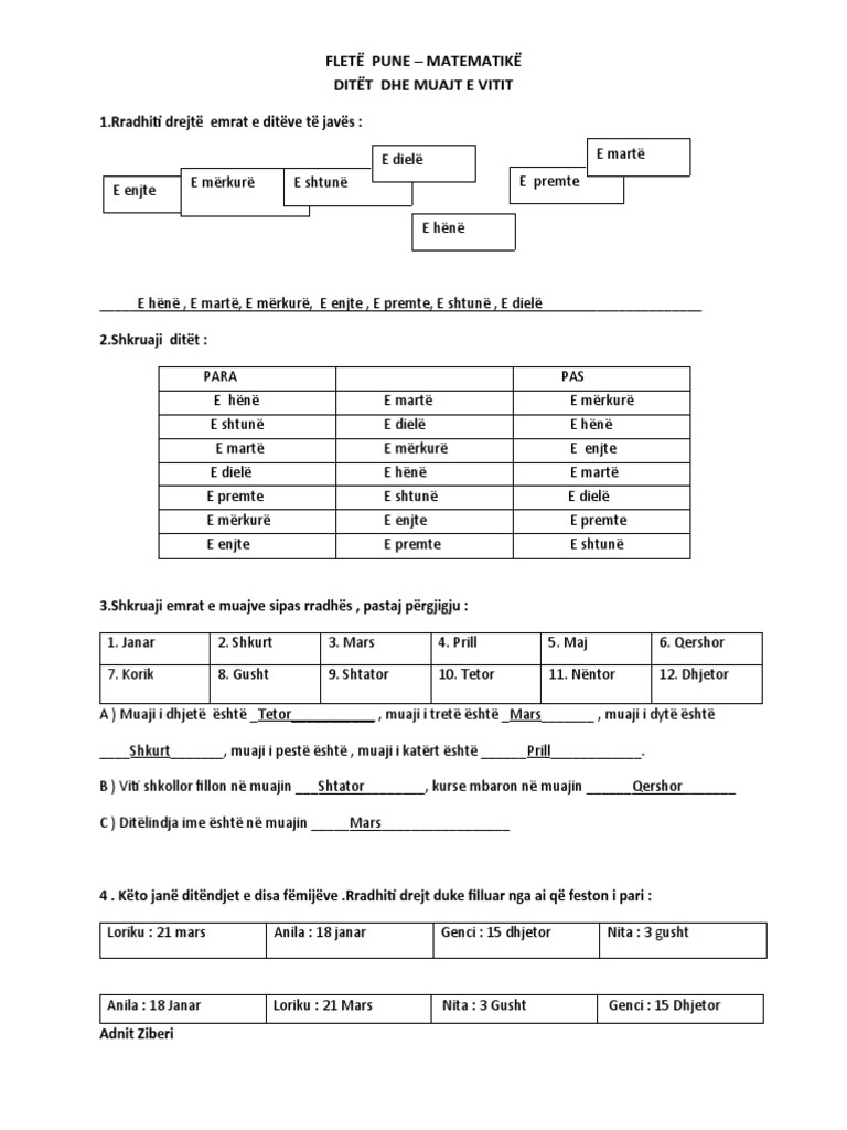Ditët, Muajt e Vitit | PDF