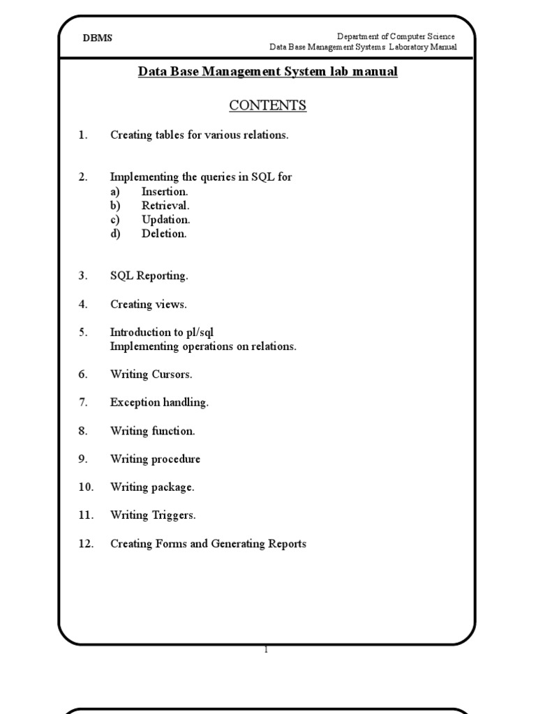 Data Base Management System Lab Manual | PDF | Pl/Sql | Databases