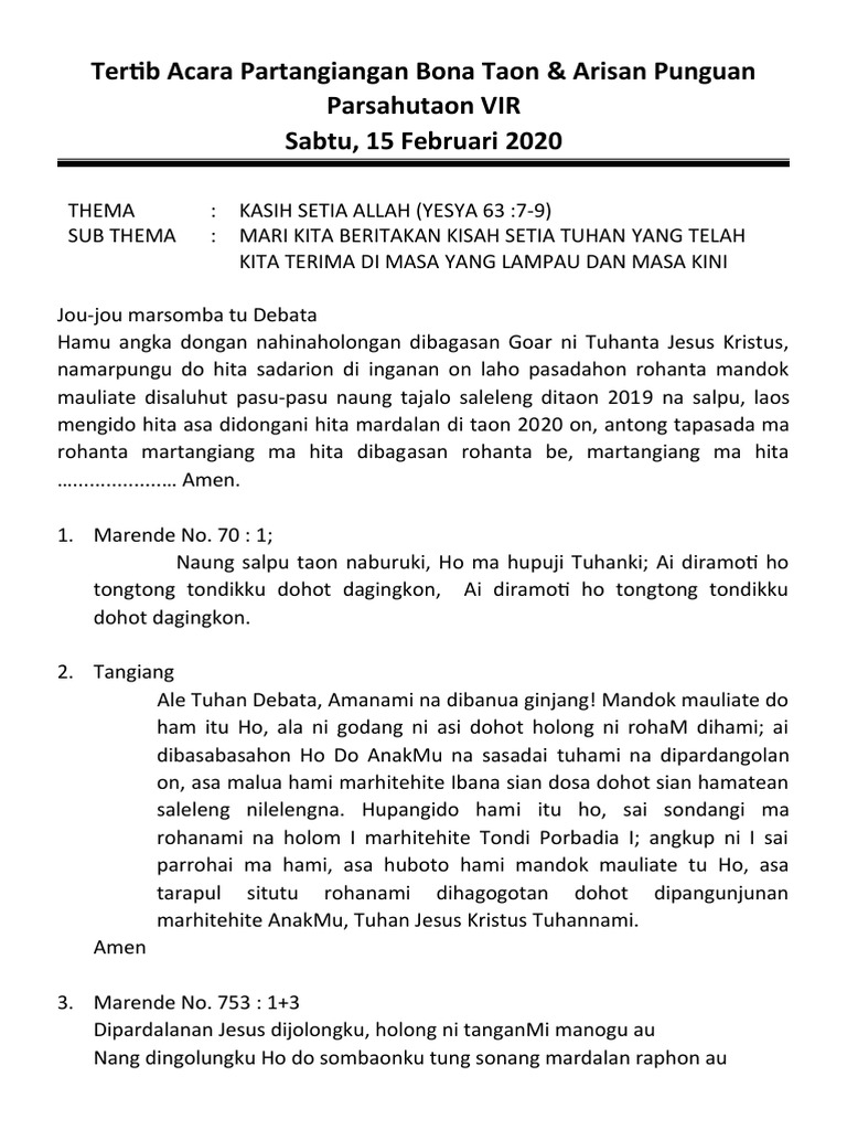 Tertib-Acara-Partangiangan-Bona-Taon-parsahutaon VIR February Ok | PDF