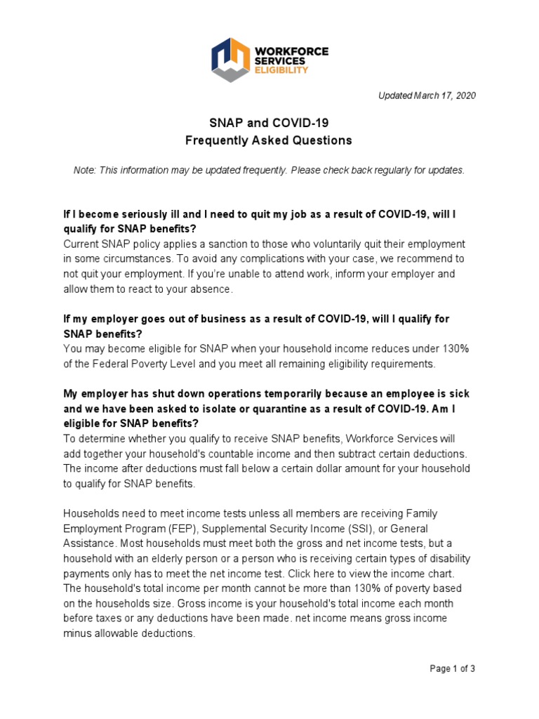 FAQs: Utah SNAP Benefits and The Coronavirus | PDF | Supplemental ...
