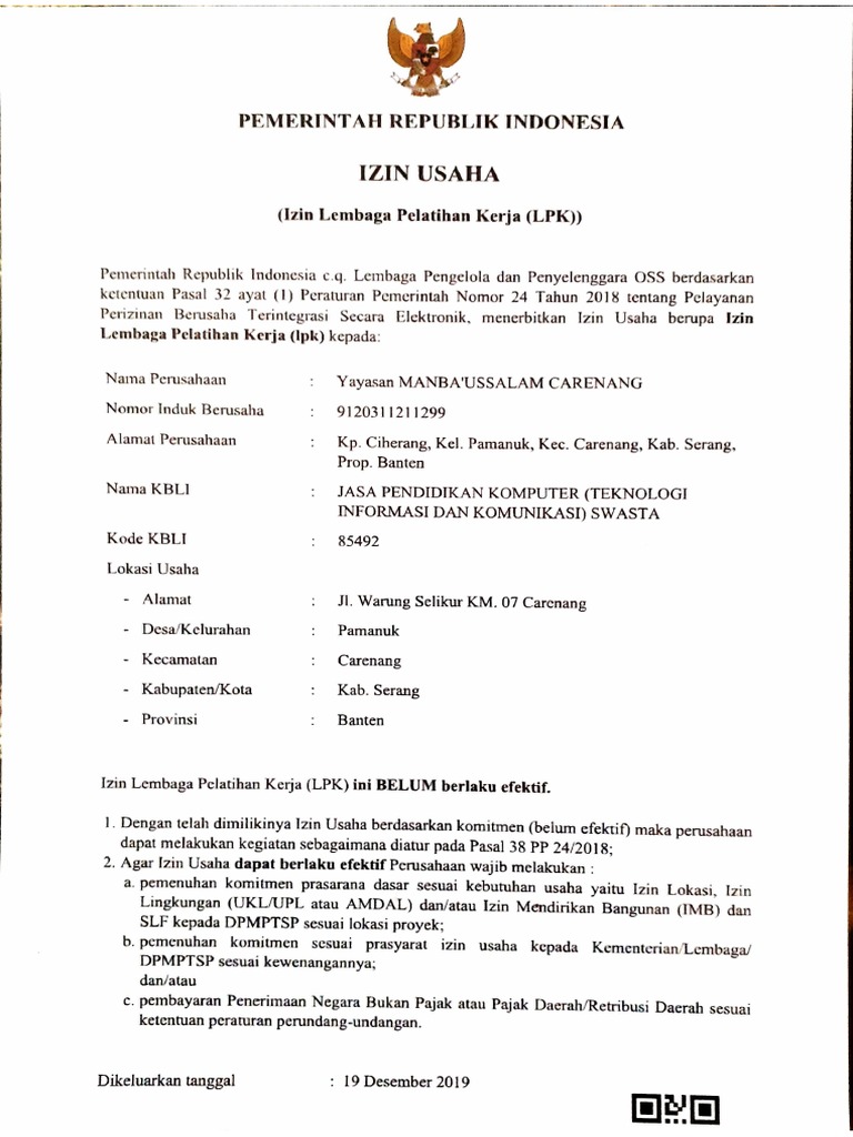 Contoh Ijin Operasional | PDF