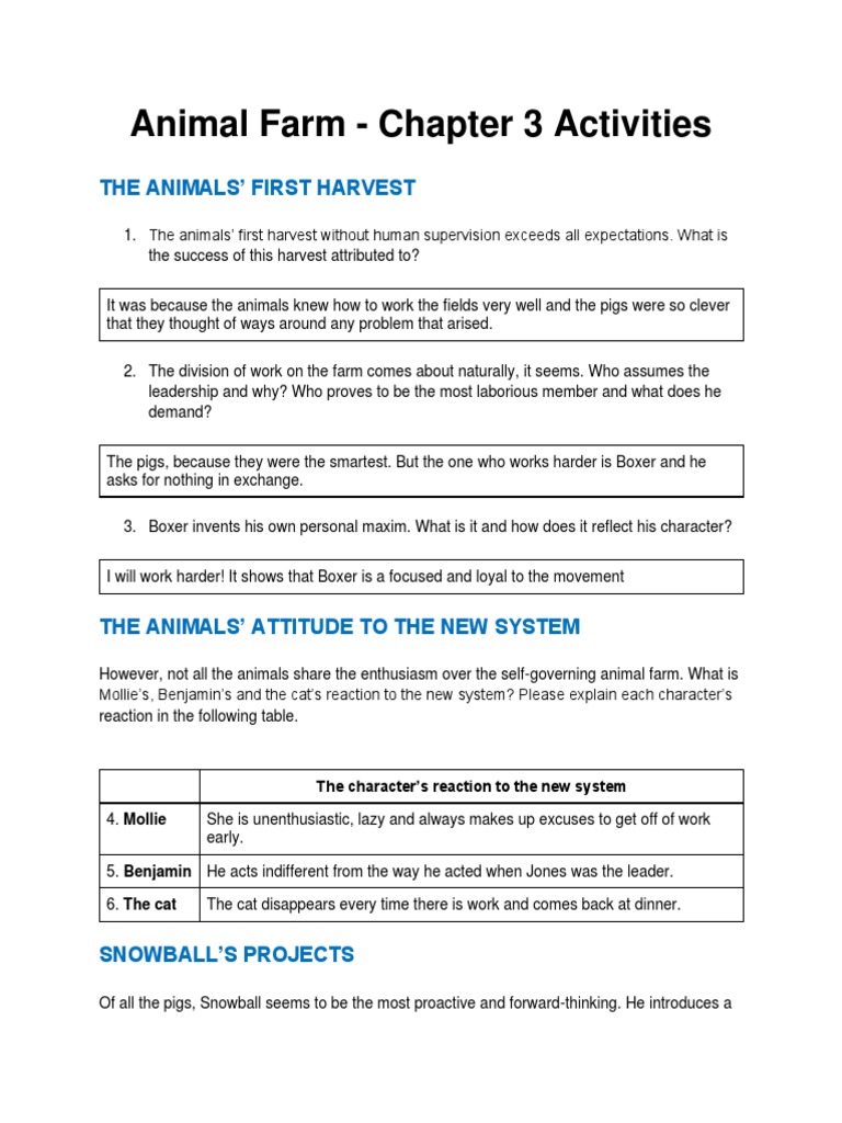 Animal Farm - Chapter 3 Activities | PDF