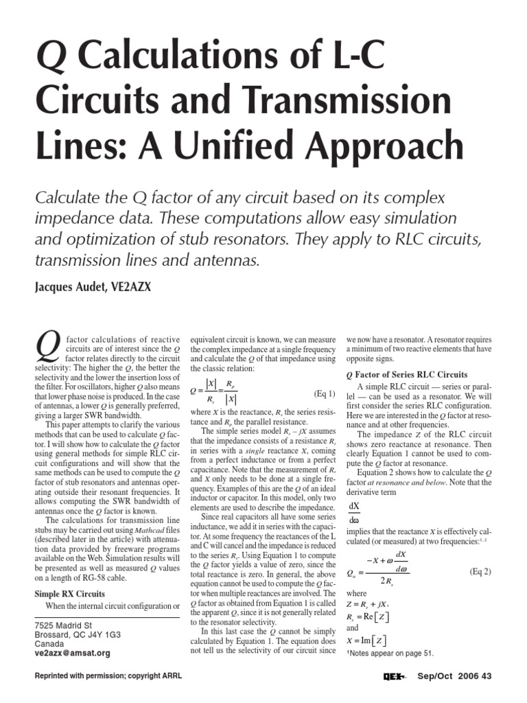 Q Calculations of LC Circuits and Transmission Lines | PDF | Electrical ...